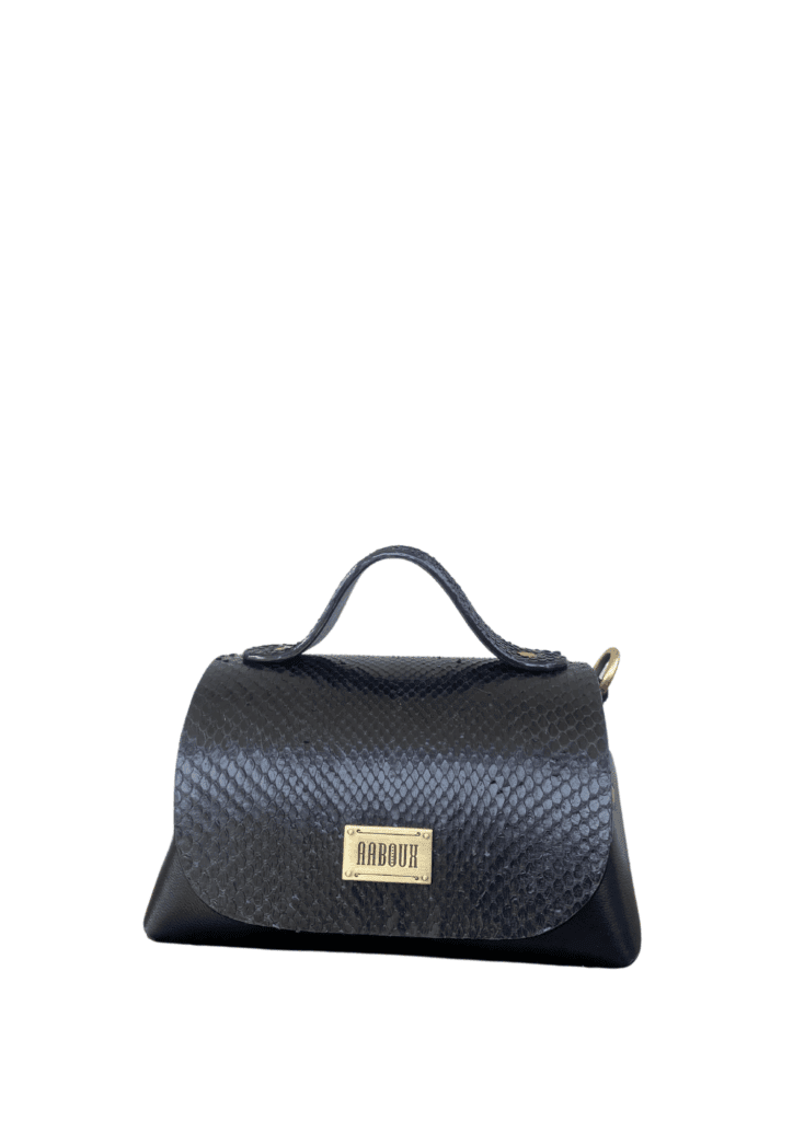 Mira Mini Black Python Skin w Shiny Black nappa - Aaboux